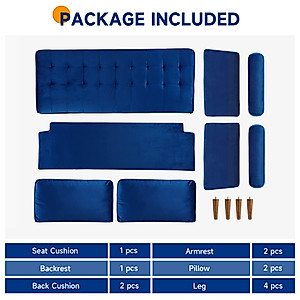 Vesgantti Blue Velvet Couch 70 inch, 3 Seater Loveseat Sofa, Mid Century Modern Couches for Living Room, Upholstered Velvet Sofa with 2 Pillows, Button Tufted Sofa for Bedroom, Home Office, Apartment