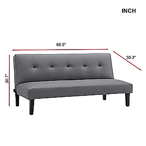LTT Futon Sofa Bed, Futon Couch, Folding Sofa Bed Dual-Purpose Multi-Functional Grey Pu Solid Wood Legs Sofa Bed