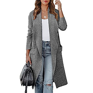 ANRABESS Women's 2023 Fall Casual Long Sleeve Draped Open Front Knit Pockets Long Cardigan Jackets Sweater Comfy Trendy Outfits Coat 580shenhuahui-S Gray