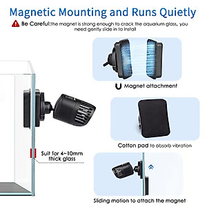 hygger Mini Wave Maker for 5~20 Gallon Aquarium with Magnetic Mount Quiet Powerhead for Saltwater and Freshwater Fish Tank 530GPH