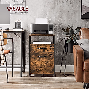 VASAGLE File Cabinet with Lock, Filing Cabinet with 2 Storage Drawers, for Hanging File Folders, Open Shelf, Home Office, Steel Frame, Industrial, Rustic Brown and Black UOFC077B01