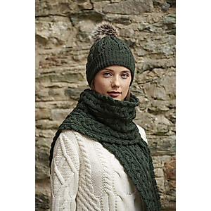Aran Crafts Irish Cable Knitted Wool Heavyweight Scarf 10"x64" (X4855-AGRE)