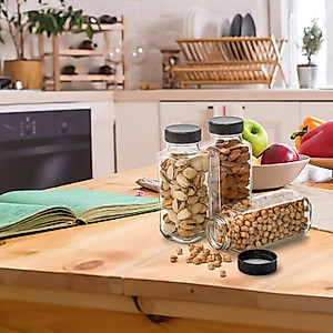 Yarlung 12 Pack 17Oz French Glass Spices Jars with Plastic Lids, Clear Square Water Juice Bottles for Storing Herbs, Condiments, Cereals, Milk, Beverages, Kitchen, Pantry, Office