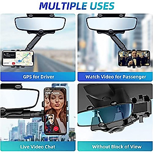 Phone Mount for Cars, 360°Rotatable and Retractable Car Phone Holder Mount Multifunctional Rearview Mirror Phone Holder Car Adjustable Cell Phone Holder for iPhone,Samsung,Huawei and All Smartphones