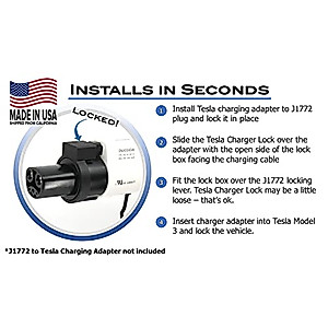 Upgraded j1772 Charger Adapter Lock | Carbon Composite | for Tesla Model 3 / Y (with Sticker)