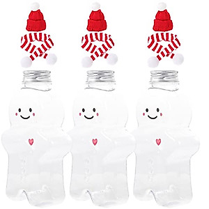 NUOBESTY Christmas Bottles Gingerbread Man Juices Bottle with Hat and Scarf Decor, Plastic Water Bottle Empty Milk Bottles Drink Containers for Juice, Drinking Christmas Party Favors