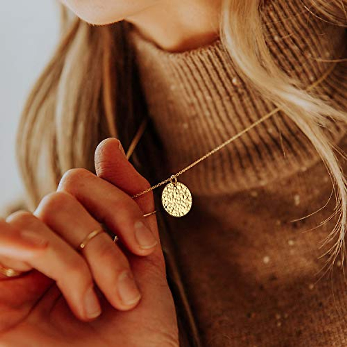 LOYATA Disc Coin Pendant Necklace,14K Gold Plated Full Moon Necklace Round Disc Coin Pendant Necklace for Women (Full Moon Gold)