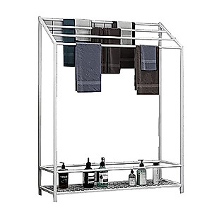 -Shelf Freestanding Towel Drying Racks for Bathroom,Stainless Steel Tall Towel Holder Stand with Bars and Bottom Shelf,Bath Accessories Bathroom Balcony Shelves/White/80 * 25 * 120Cm