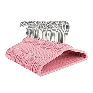 Pink Polka Dot Velvet Clothes Hangers for Baby Nursery and Kids Closet, Ultra Thin, Nonslip (11 Inches, 50 Pack)