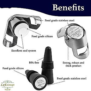 Champagne Stoppers for Sparkling Bottle Sealing - Saver Accessories Toppers for Wine Napa Moet Bottega - Cone-shaped wine stoppers and Dual-sided Stainless Steel Cover Bottles Set (Silver Gray, 2 & 2)