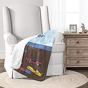 Race Car Boy Personalized Receiving Sherpa Fleece Baby Blankets for Girls Boys Kids, Swaddle Blankets Gift for Newborn Crib Infants 30x40 Inches