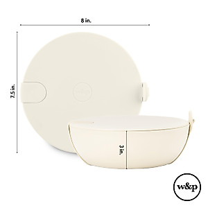 W&P Porter Plastic Bowl Lunch Container w/ Protective Non-slip Exterior, Cream 1 Liter | Lid & Snap-tight Silicone Strap | Food Storage, Bento Box, Meal Prep | BPA-Free Plastic