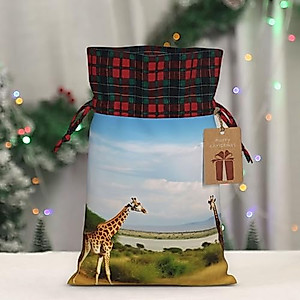 Christmas Gift Bags with Drawstring Burlap Gift Bags African Landscape Christmas Linen Bags for Xmas Party Candy Bags with Cards Xmas Reusable Wrapping Bags Christmas Linen Treat Bags for Holiday
