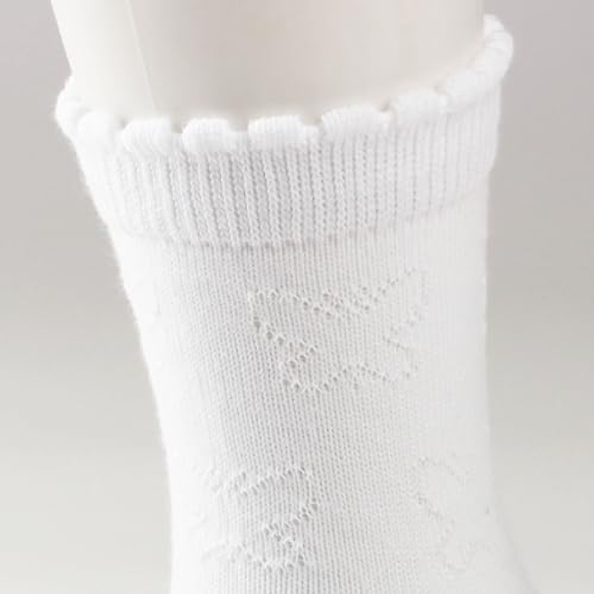 COTTON DAY Girls White Dressy Textured Short Socks Scallop Top Butterfly Design 6-8 Years Size M (8)