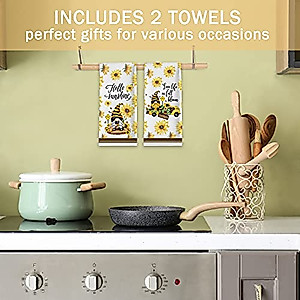 Bonsai Tree Sunflower Kitchen Towels and Dishcloths Sets of 2, Gnomes Bees Farmhouse Dish Towels 18”x28”, Hello Sunshine Seasonal Tea Hand Towels Housewarming Gifts Decor for New Home Bathroom