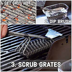 Grill Brush & Scraper Bristle Free | Safe Stainless Steel Cleaning | All BBQ Grates | Gas or Charcoal Grills | Wood and Pellet Smoker | Weber | Best Non Wire Scrubber Cleaner in Grilling Accessories