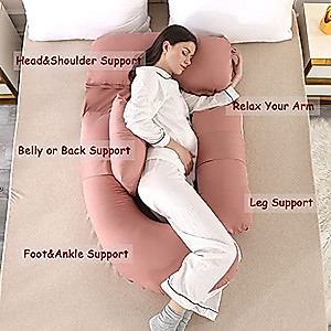 HINAPRAM Pregnancy Pillows for Sleeping Detachable U Shaped Full Body Pillow Maternity Pillows for Sleeping 55 inches Pregnancy Body Pillow with Cotton Cover(Pink)