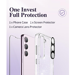 GVIEWIN Bundle - Compatible with Samsung Galaxy S23 Case (Glitter) + Magnetic Phone Ring Holder (Glitter/Silver)