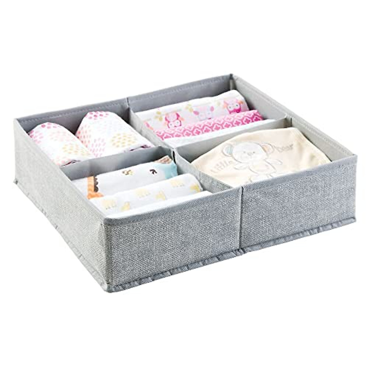 mDesign Soft Fabric Dresser Drawer and Closet Storage Organizer Set for Child/Baby Room or Nursery - Large Set of 5 Organizers, Textured Print - Gray