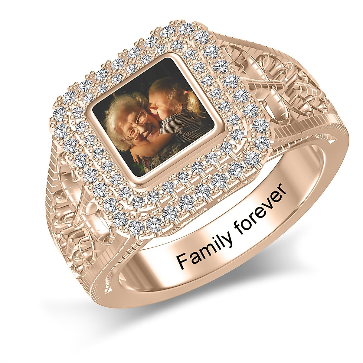 YOOURNEONS Personalized Rings with Pictures &Texts Custom 925 Sterling Silver Photo Ring Engraving Signet Rings for Women Memory Jewelry Gift for Mom Grandma Friend (Rose gold)