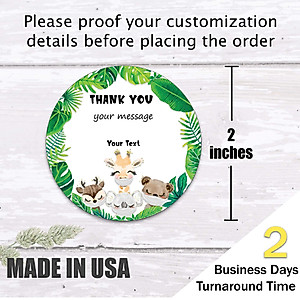 Baby Shower Favors Custom Stickers - Set of 36 Personalized Baby Shower Thank You Gifts Self Adhesive Flat Sheet 2 Inch Round Labels for Drive by Baby Shower Favors Jungle Animals Theme