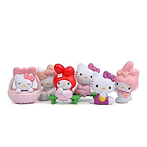 6pcs Cute Animal Cat Characters Figurines Toy Kitty Figures Toy Set Mini Figure Collection Playset, Fairy Garden Party Decorations, Kitten Cake Topper, Plant, Automobile Decoration