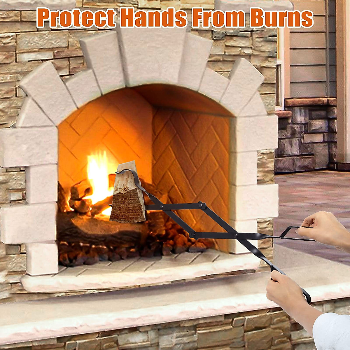 AGM Fireplace Tongs, 26" Fire Pit Accessories Firewood Tongs, Log Grabber for Thick logs, Heavy Duty Wrought Iron Fire Pit FireTongs, Campfire BBQ Stove Log Tweezers, Outdoor/Indoor Fire Pit Tools