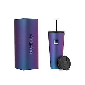 IRON °FLASK Classic Tumbler 2.0-2 Lids (Straw Flip), Vacuum Insulated Stainless Steel Water Bottle, Double Walled, Drinking cup, Thermos Travel Mug - Aura, 32 Oz