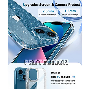 MIODIK for iPhone 13 Case with Screen Protector + Camera Lens Protector, Clear Glitter [Non Yellowing] Shockproof Protective Phone Case, Slim Women Girls iPhone 13 Cover 6.1 inch - Sparkle Clear