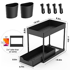 Sealegend 2 Pack Under Sink Organizers,2 Tier Under Sink Organizers and Storage Under Cabinet Slide Out Sliding Shelf with Hanging Cups and Hook,Multi-Use Storage Shelf for Bathroom Kitchen