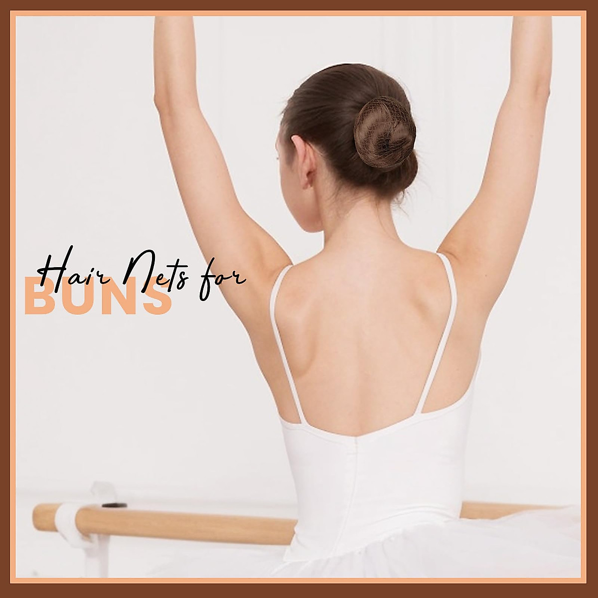 YGDZ 50cm Hair Nets for Buns, 40pcs - Light Coffee Nylon Mesh Hair Accessories for Ballet Girls, Food Service, Sleeping, Wig, Women, Girls, with 40 U Shaped Bobby Pins, Hair Ties