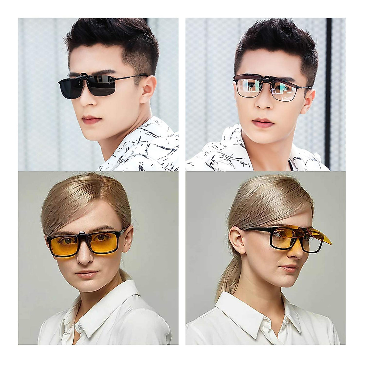 OopsMi Polarized Clip-on Sunglasses 4 PACK Rimless Anti-Glare UV Protection For Prescription Glasses (Black+Blue+Orange+Night Vision)