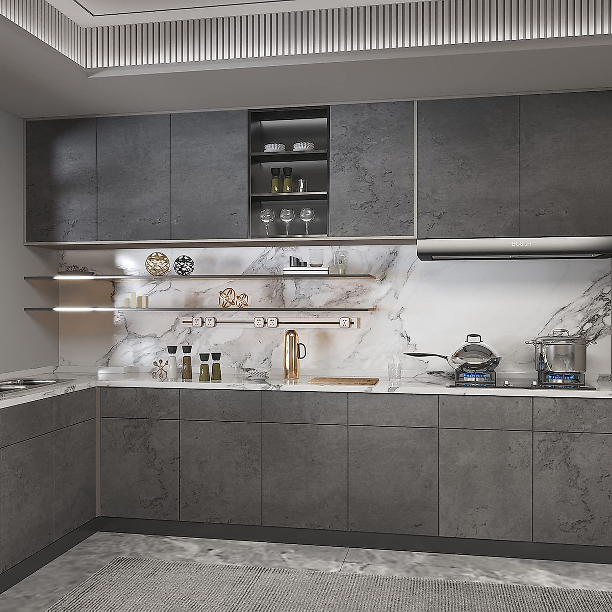 3yecao 24"×354" Wide Thick Dark Grey Black Concrete Wallpaper Peel and Stick 3D Faux Darker Gray Concrete Cement Contact Paper Stained Vinyl Wrap Matte Wall Sticker for Walls Bedroom Basement Bathroom