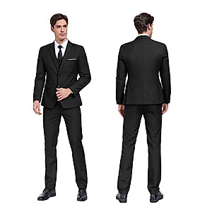 Men Suits 3 Pieces Set Slim Fit Prom Suit Tuxedo Business Formal Suit Wedding Suit Jacket Vest and Pant Suits Black XL