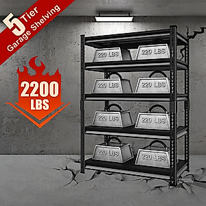 SDXYSTCE 40" W Garage Shelving Heavy Duty, 2200 Lbs Loads Garage Storage Shelves Heavy Duty, 5-Tier Metal Shelving Units and Storage for Basement, Retiple Tanks,40" Wx18 Dx72 H, Black