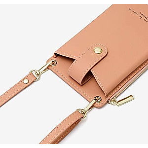 Womens Cellphone Crossbody Bag Small Light Leather Shoulder Purse Handbag Card Wallet Lanyard Case Girls Satchel Pouch (pink)