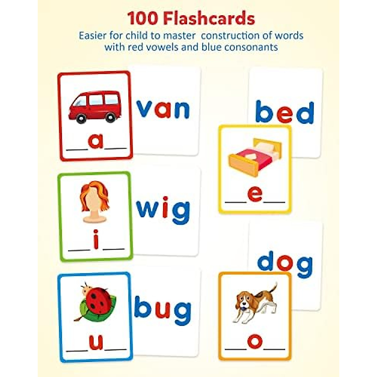 Coogam CVC Sight Words Flashcards, Short Vowel Spelling Game, Preschool Kids Learning Sight Words Supplies, Montessori Educational Writing Reading Toy Gift for 3 4 5 Years Old