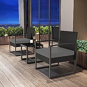KHOLH 3 Pieces Patio Furniture Set Modern Bistro Set Outdoor Rattan Porch Chair Conversation Sets with Coffee Table