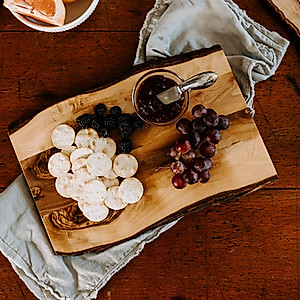 Tramanto Farmhouse Wooden Serving Board with Bark, Rustic Olive Wood Platter 15 x 10 Inch