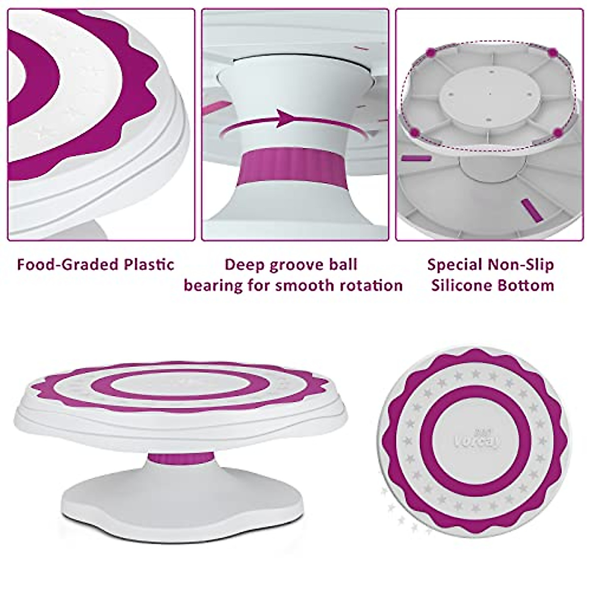 VORCAY 100 Pcs Cake Decorating Kits Supplies - Newest Cake Turntable with Roller Smoothly and Even In Rotation Helps Decorate Cake Easily And Beautiful for Birthday Wedding