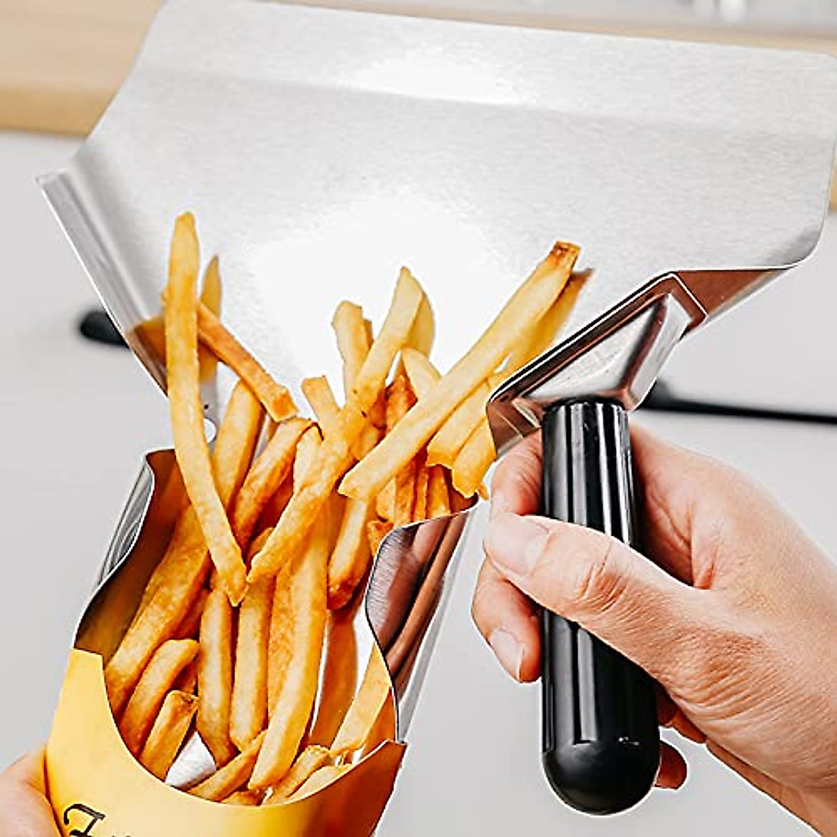 2 Pack Popcorn Scoop Stainless Steel French Fry Scooper Scoop Quick Fill Popcorn for Popcorn Machine, Speed Hand Scoop Commercial Fry Bagger Scooper for French Fries, Snacks, Ice, Dried Nuts