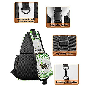 Gsypo Sling Backpack, Happy St. Patrick's Day Clover Puppy Dog Waterproof Lightweight Small Sling Bag, Travel Chest Bag Crossbody Shoulder Bag Hiking Daypack for Women Men