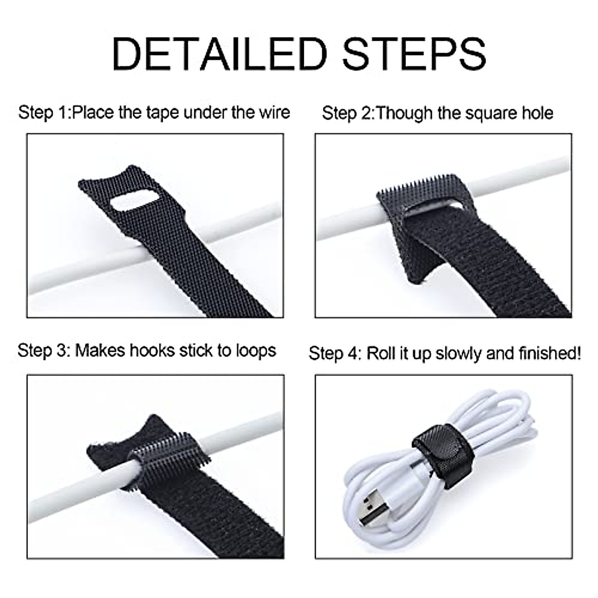 Attmu 60Pcs Fastening Cable Cord Ties Reusable, 6 Inch Adjustable Cable Management Straps with Hook and Loop, Microfiber Cloth Cord Organizer Wire Ties for Home Office Electronics Wire, Black