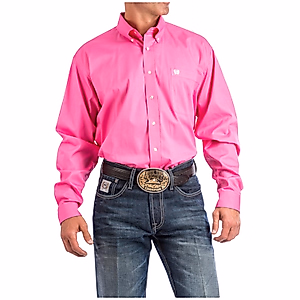 Cinch Men's Classic Fit Long Sleeve Button One Open Pocket Solid Basic Shirt, Pink, Large