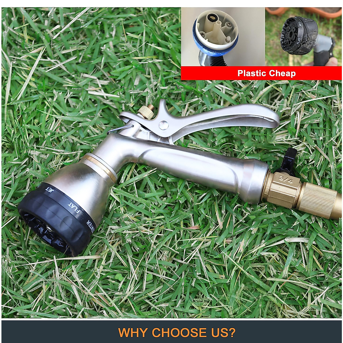 ESOW Garden Hose Nozzle 100% Heavy Duty Metal, Water Hose Sprayer with 7 Watering Patterns, Rear Trigger Design, High Pressure Nozzle Sprayer for Watering Plants, Car and Pet Washing