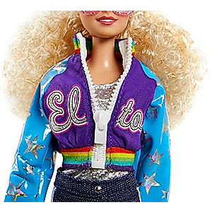 Barbie Elton John Collector Doll (12-inch, Curly Blonde Hair) in Bomber Jacket and Flared Denim, with Doll Stand and Certificate of Authenticity