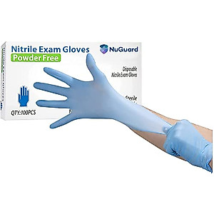 Style Setter NuGard Powder-Free Nitrile Disposable Exam Gloves, Industrial Medical Examination, Latex Free Rubber, Non-Sterile, Food Safe, Ultra-Strong, Pack of 100, Blue - Size Extra Large