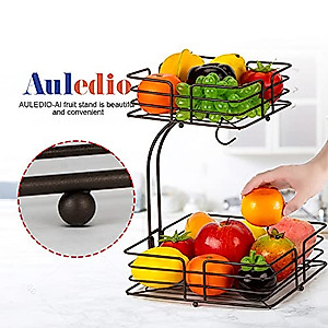 Auledio GGG-123 2-Tier Square Countertop Fruit Vegetables Basket Bowl Storage With Banana Hanger, Brone, 1 PACK