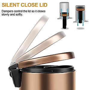 DAMGOLOZA Stainless Steel Step Trash Can - 2.1 Gallon with Soft-Close Lid - Hands-Free Foot Pedal Bin for Kitchen and Bathroom - Gold