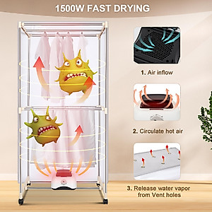 Uten Clothes Dryer, 1500W Clothes Dryer Machine with Timer, Laundry Drying Wardrobe, Electric Clothes Drying Rack and Dryer for Apartments, Home